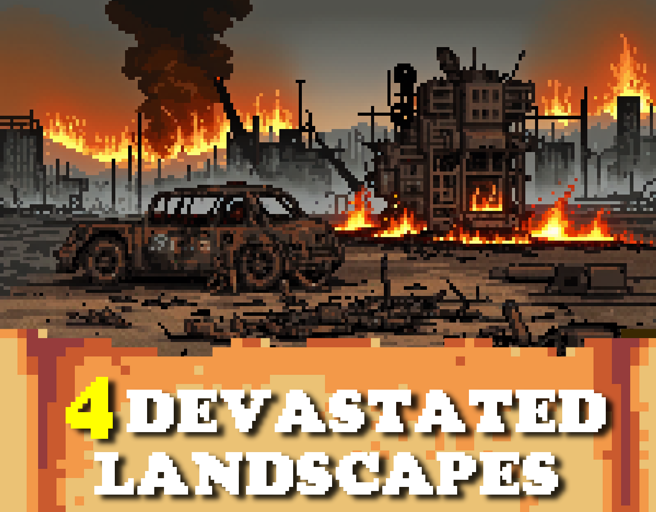 4 Beautiful Devastated Landscape Assets - Pixelart / Pixel Art sprite ...