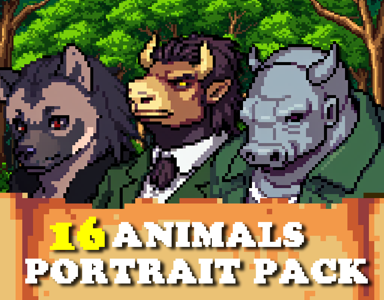 Animal Portrait Pack Asset - Pixelart / Pixel Art sprite Bust Pack RPG ...