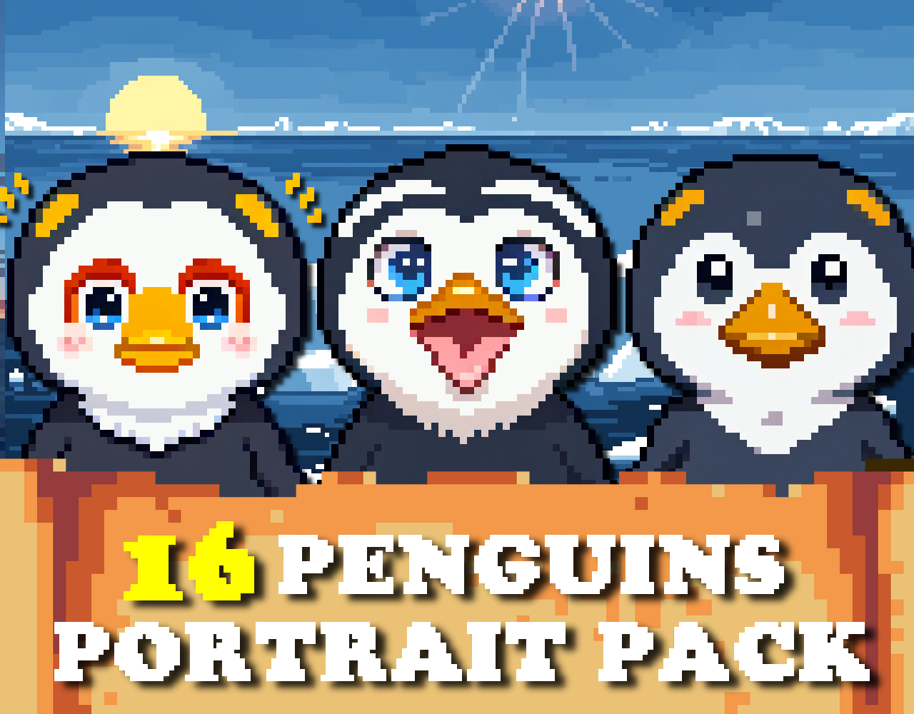 Penguin Portrait Pack Asset - Pixelart / Pixel Art sprite Cute Bust ...
