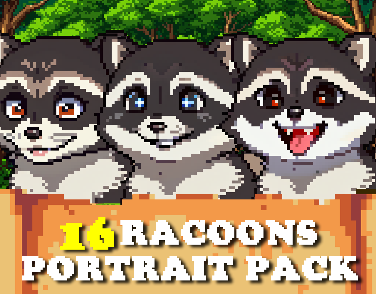 Racoon Portrait Pack Asset - Pixelart / Pixel Art sprite Badass Bust ...