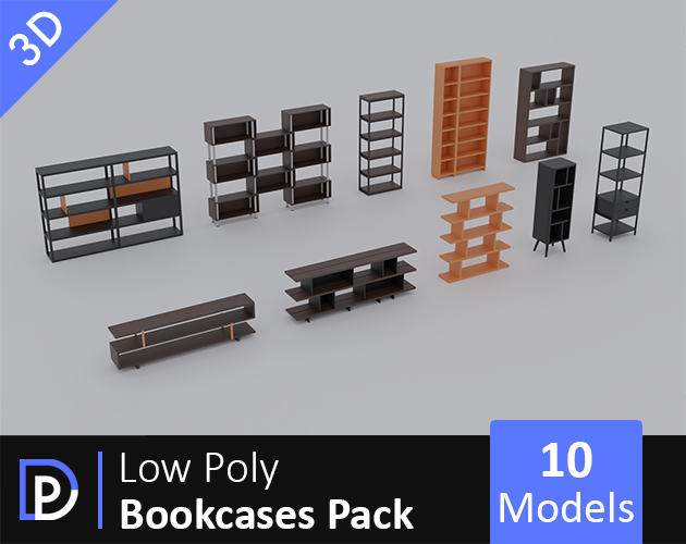 Low Poly Bookcases Pack by PolyPlix