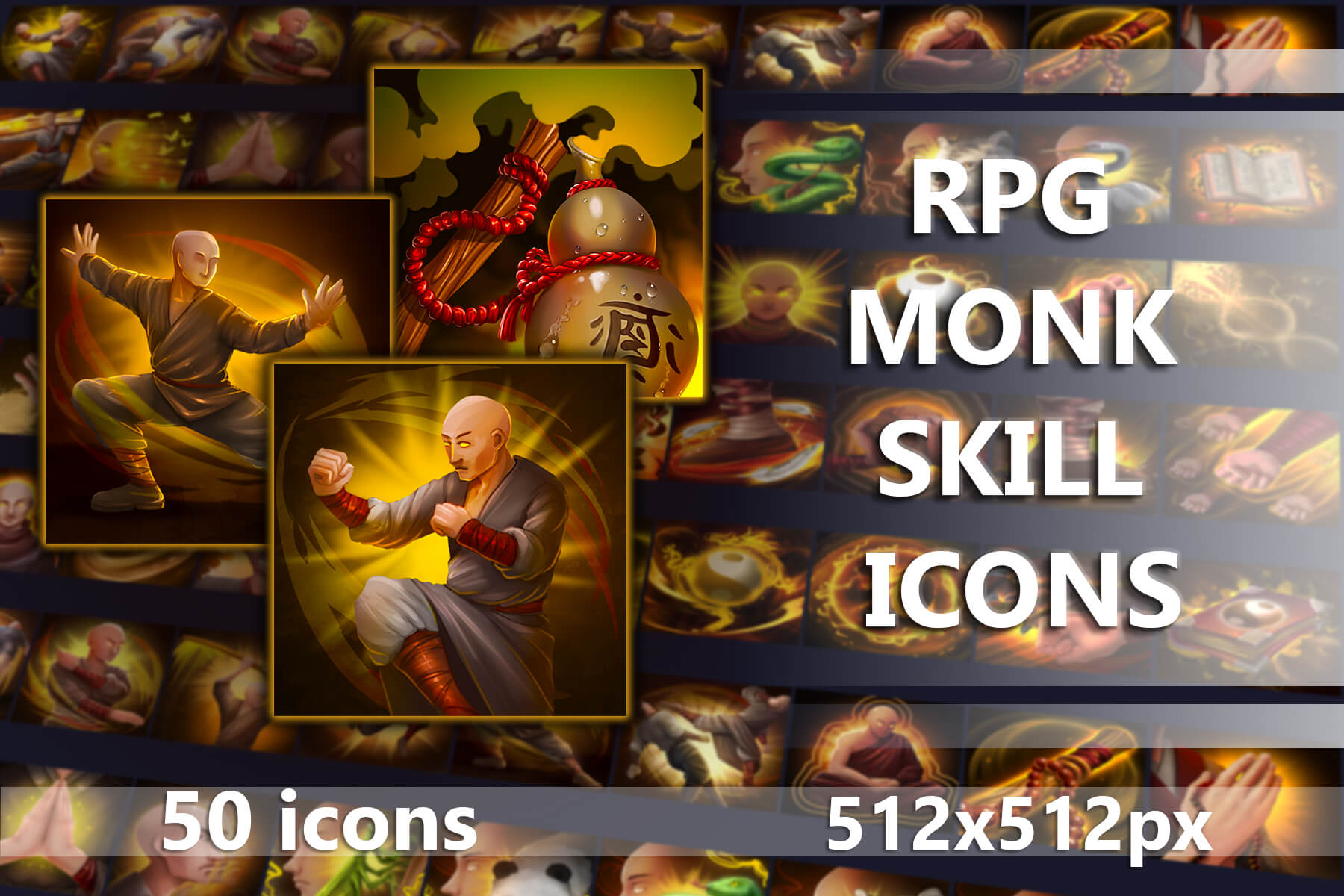 Monk Game Skills RPG Icon Pack by Free Game Assets (GUI, Sprite, Tilesets)