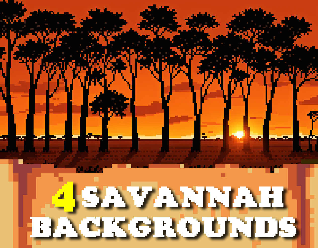 4 beautiful Savannah Backgrounds Assets - Pixelart / Pixel Art sprite ...