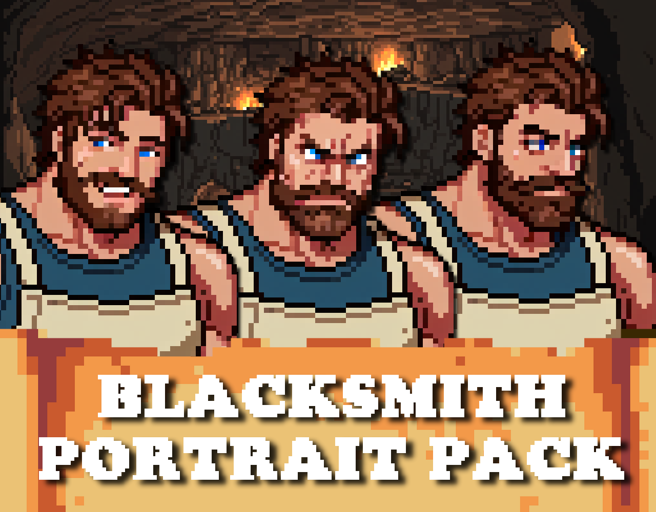 Man Blacksmith Portrait Pack Asset - Pixelart / Pixel Art sprite Male ...