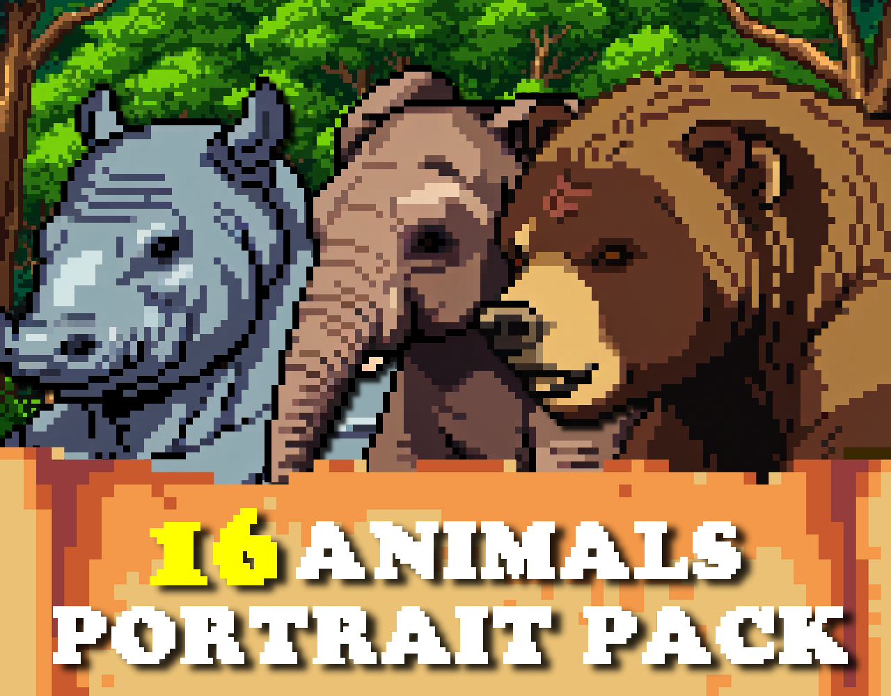 Wild Animal Portrait Pack Asset - Pixelart / Pixel Art sprite Bust Pack ...