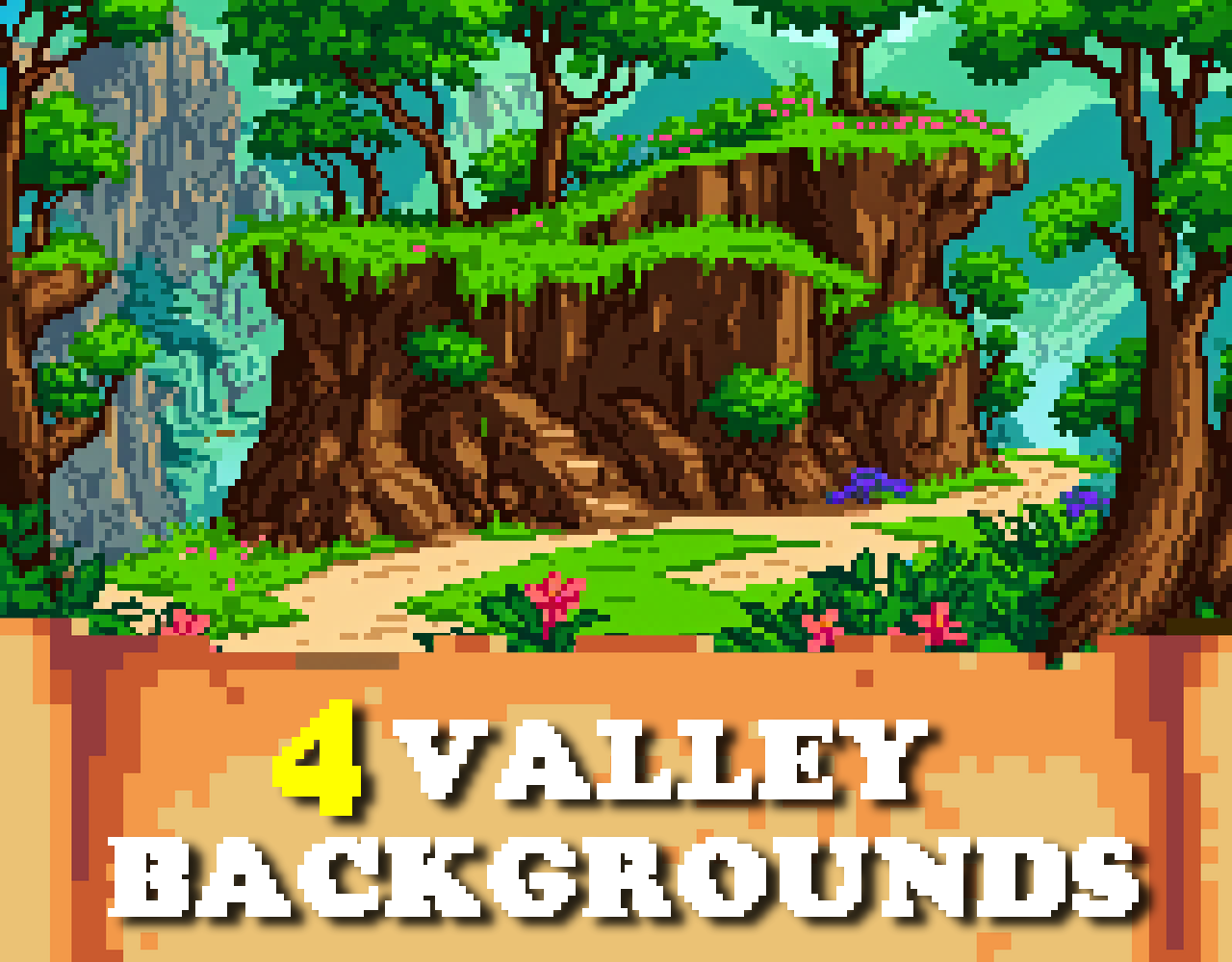 4 beautiful Valley Backgrounds Assets - Pixelart / Pixel Art sprite ...