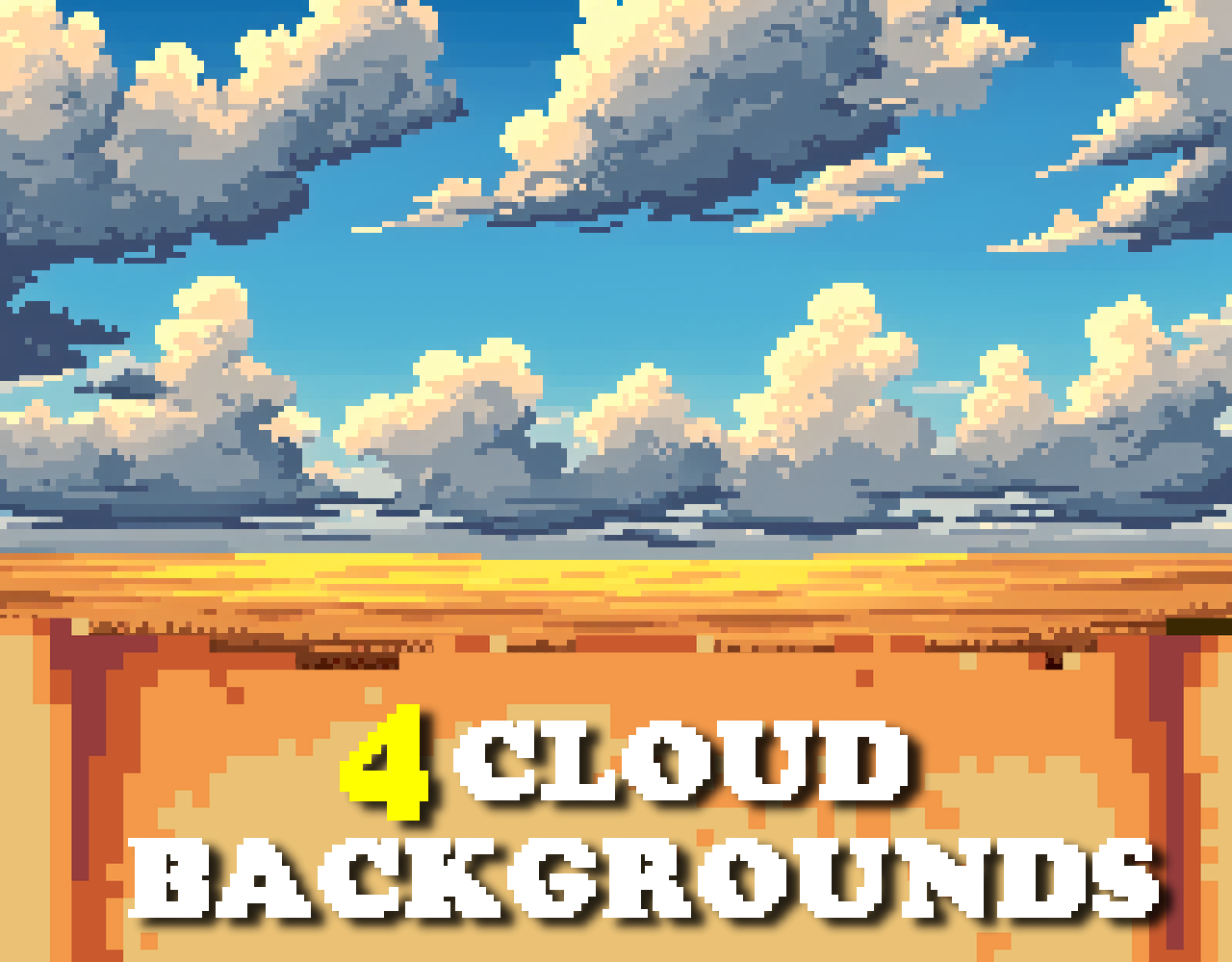 4 beautiful Cloud Backgrounds Assets - Pixelart / Pixel Art sprite Sky ...