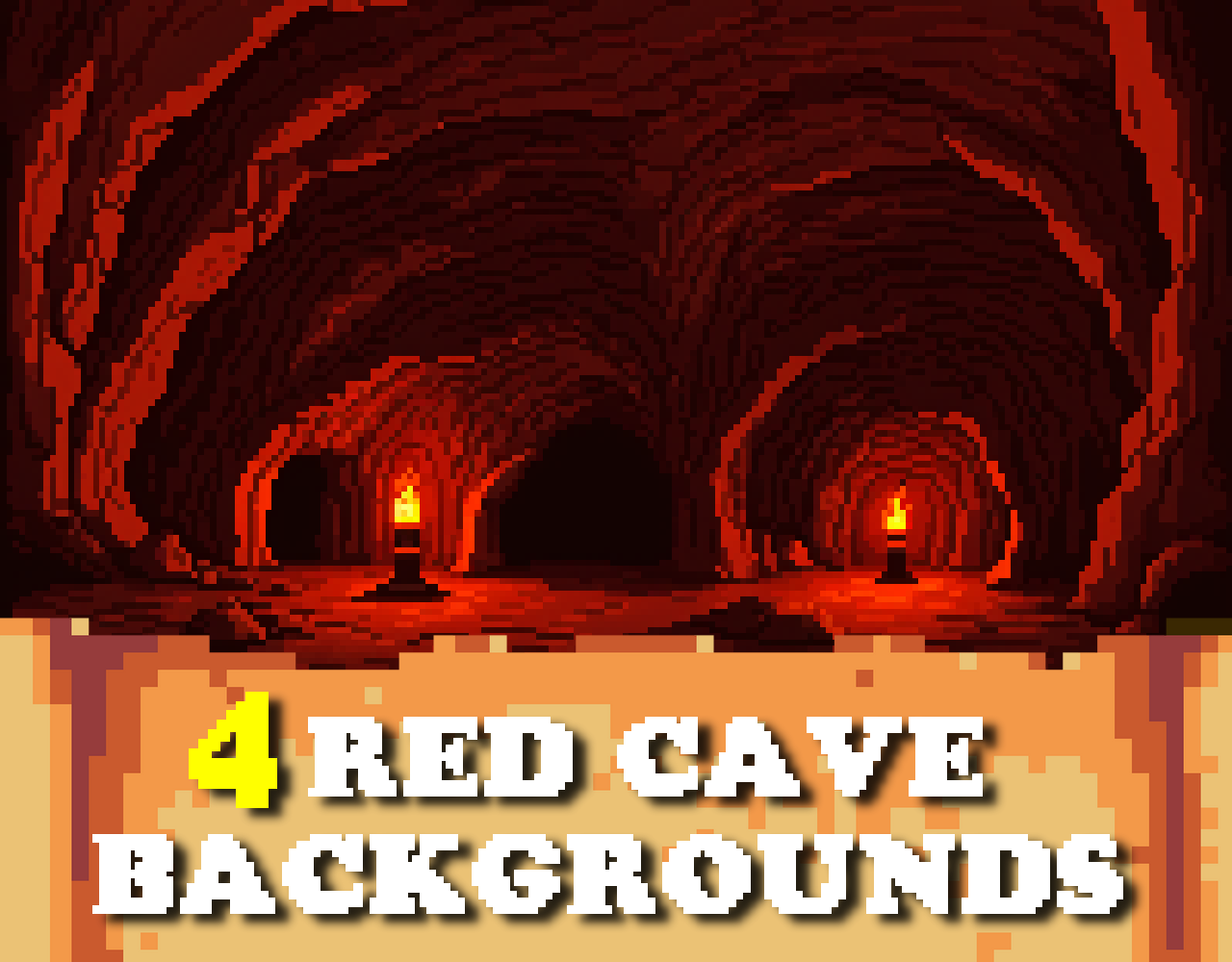 4 beautiful Red Cave Backgrounds Assets - Pixelart / Pixel Art sprite ...