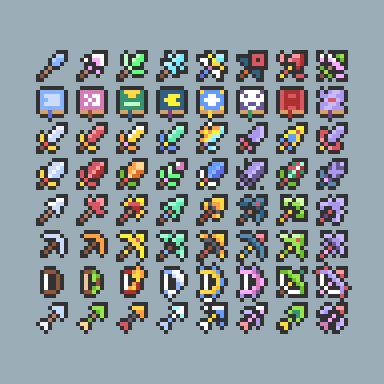 8x8 Mini RPG Items Pack + Item Slot Borders by RedMuffin