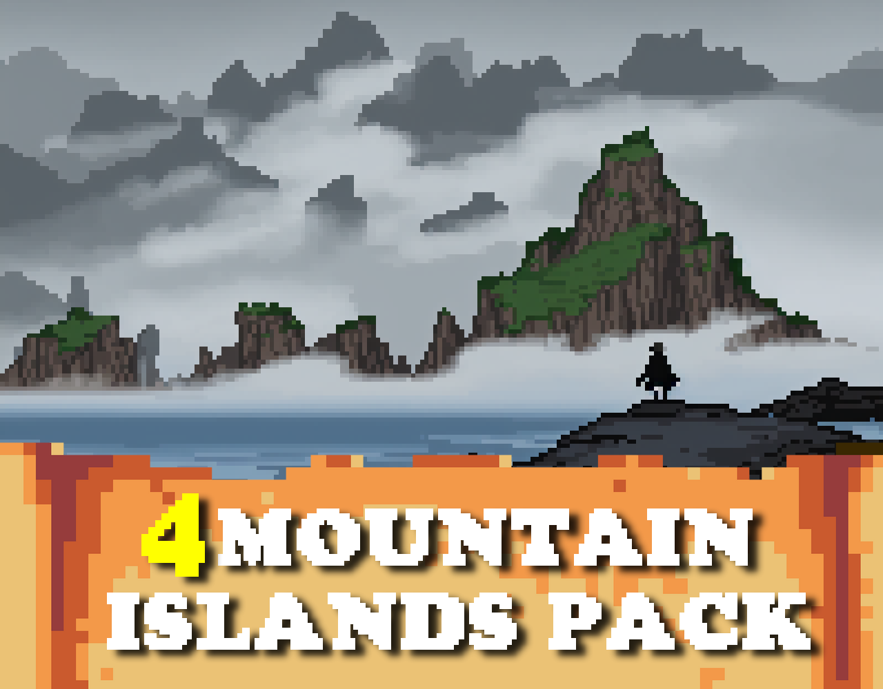 4 Mountains Island Backgrounds Assets - Pixelart / Pixel Art sprite Sea ...