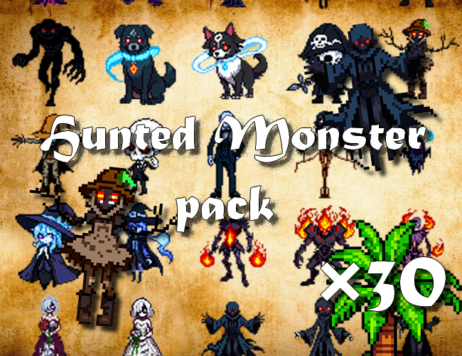 30 Hunted Monsters --- Pixel Art Hunted Monster Pack by PixiePirat