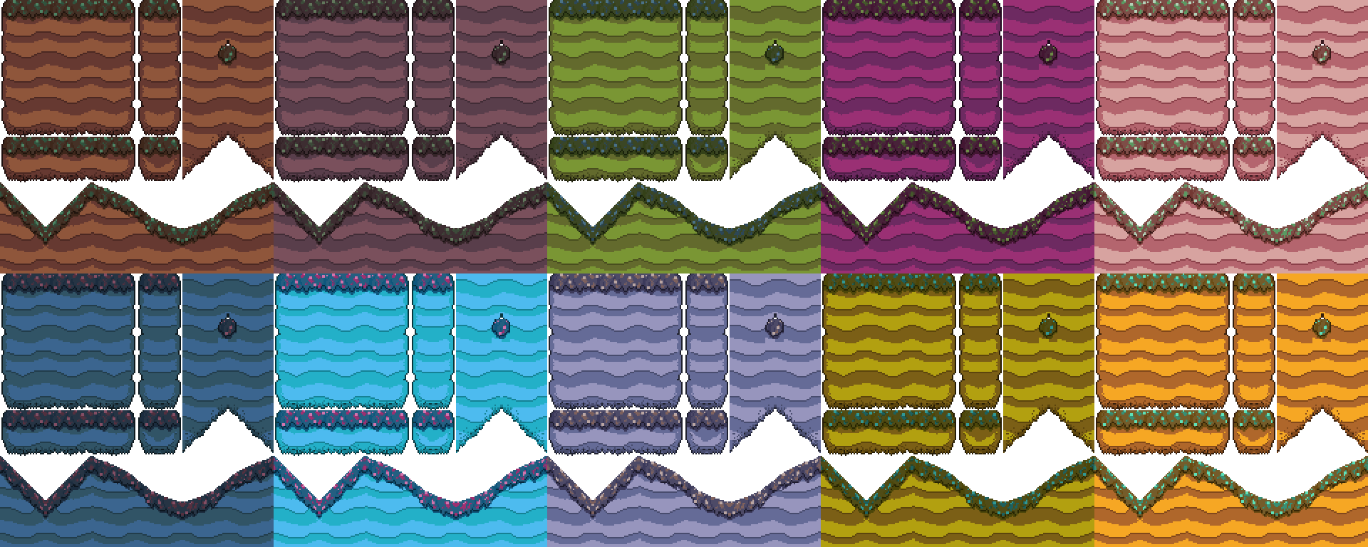 Basic platformer tileset - Dirt & Grass - 10 colours pack by LimeZu