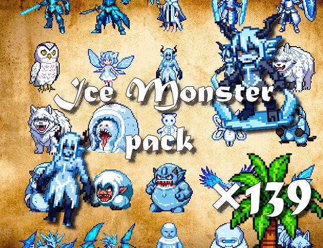 139 Ice Monsters --- Pixel Art Ice Monster Pack --- 4 Different Colors ...