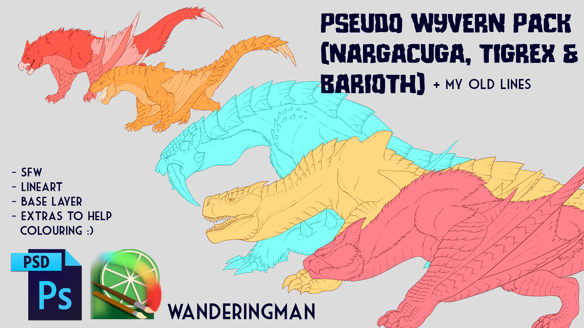 Nargacuga Tigrex Barioth Base Pack By Wanderingman