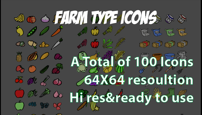 Farm type icons(Vegitables,fruits&dairy) by Cubenom