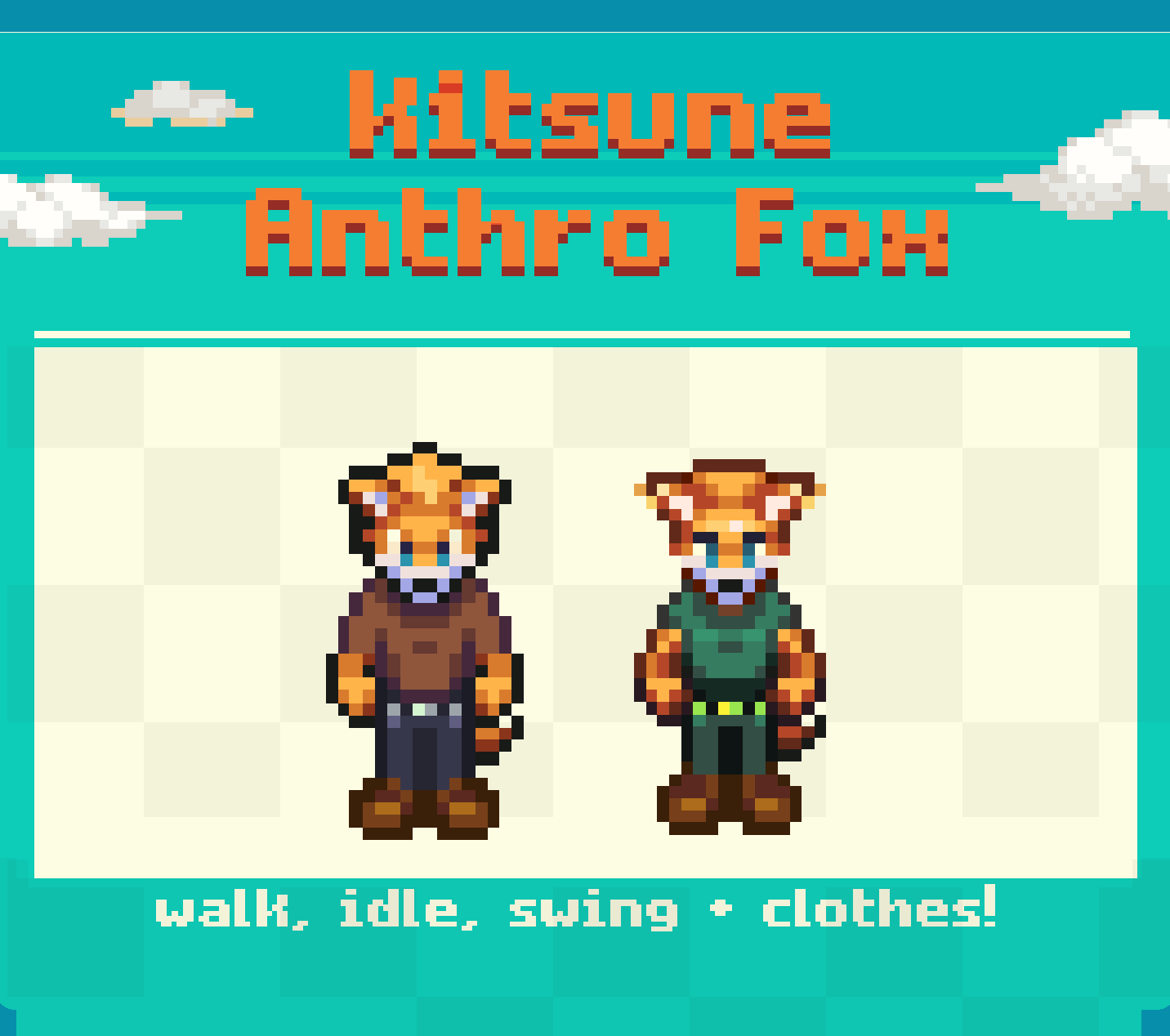 Pixel Art Characters Fox Kitsune Anthro Top Down by Pixeline