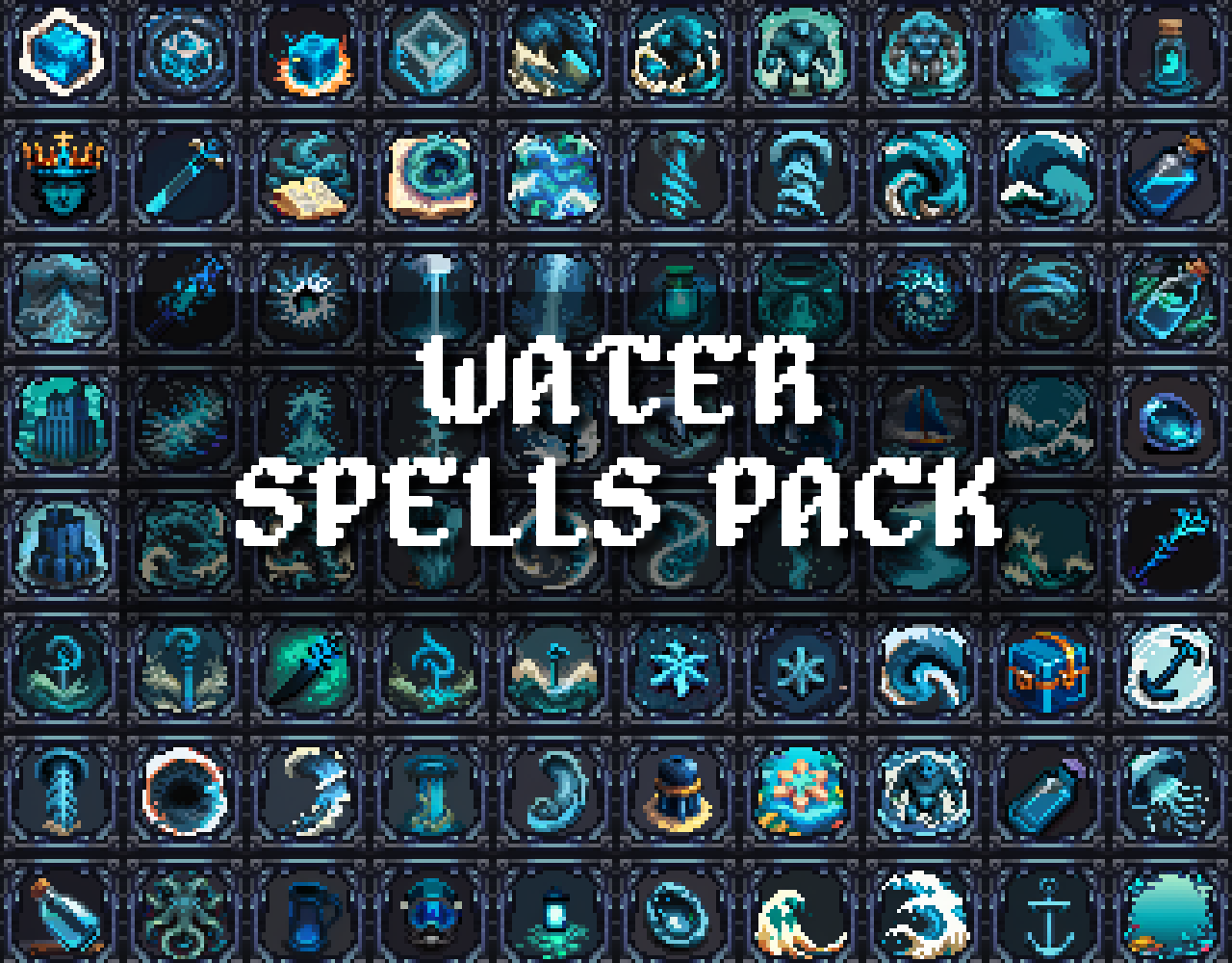 81+ Water Spells Pixel Art Pack - MMORPG Fantasy Buffs & Ability Icons ...