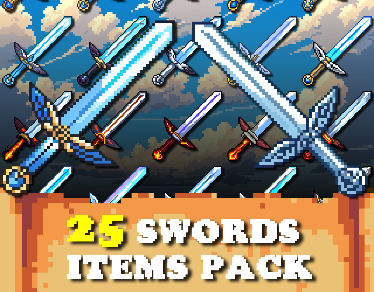 25+ Fantasy Swords Assets - Pixelart / Pixel Art sprite Equipment ...