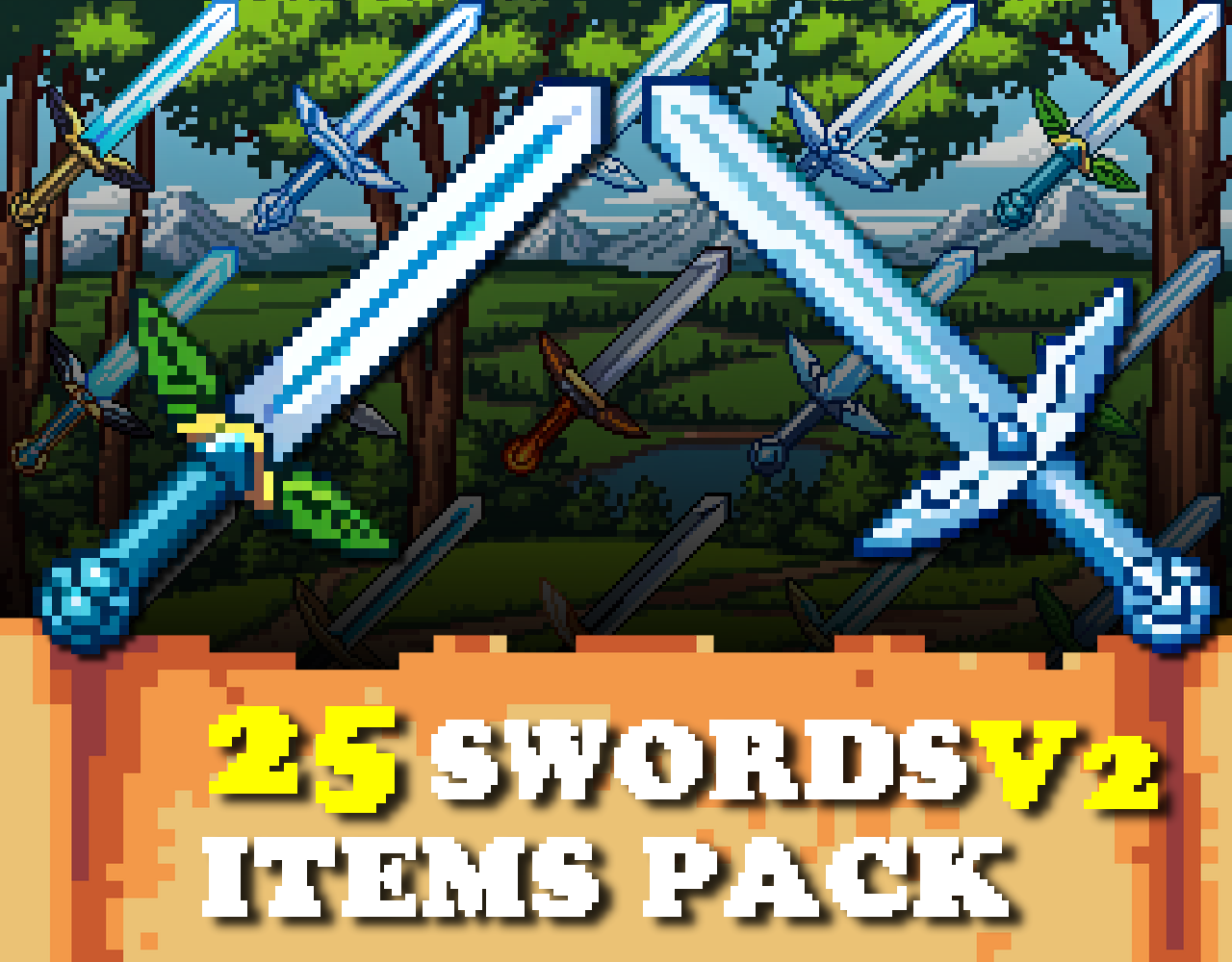 25+ Fantasy Swords Assets V2 - Pixelart / Pixel Art sprite Equipment ...