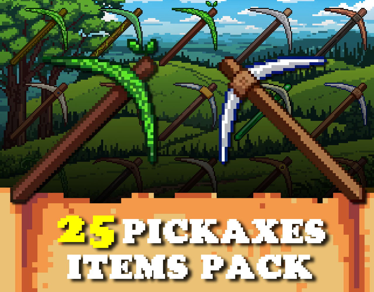 25+ Fantasy Pickaxes Assets - Pixelart / Pixel Art sprite Equipment ...