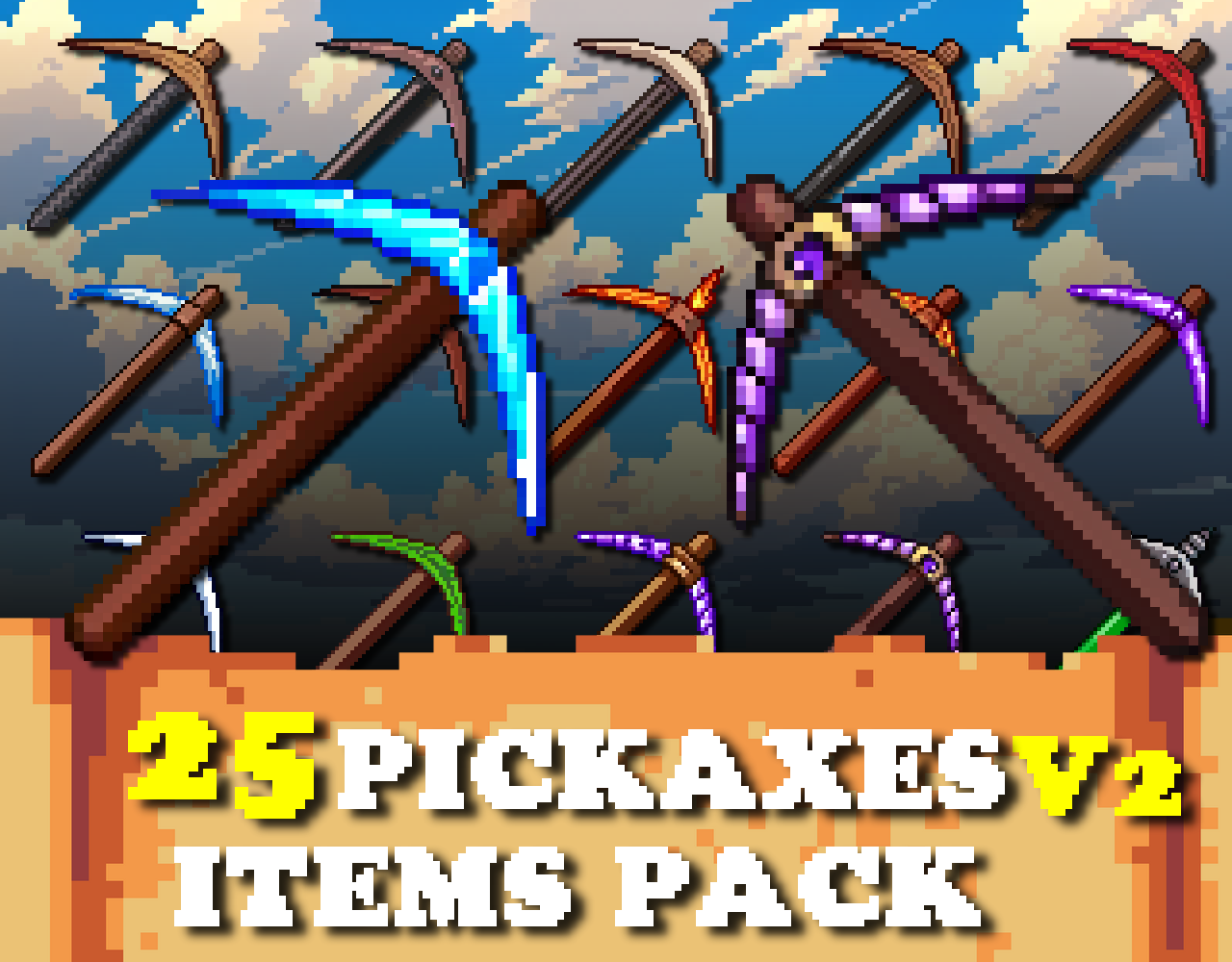 25+ Fantasy Pickaxes Assets V2 - Pixelart / Pixel Art sprite Equipment ...