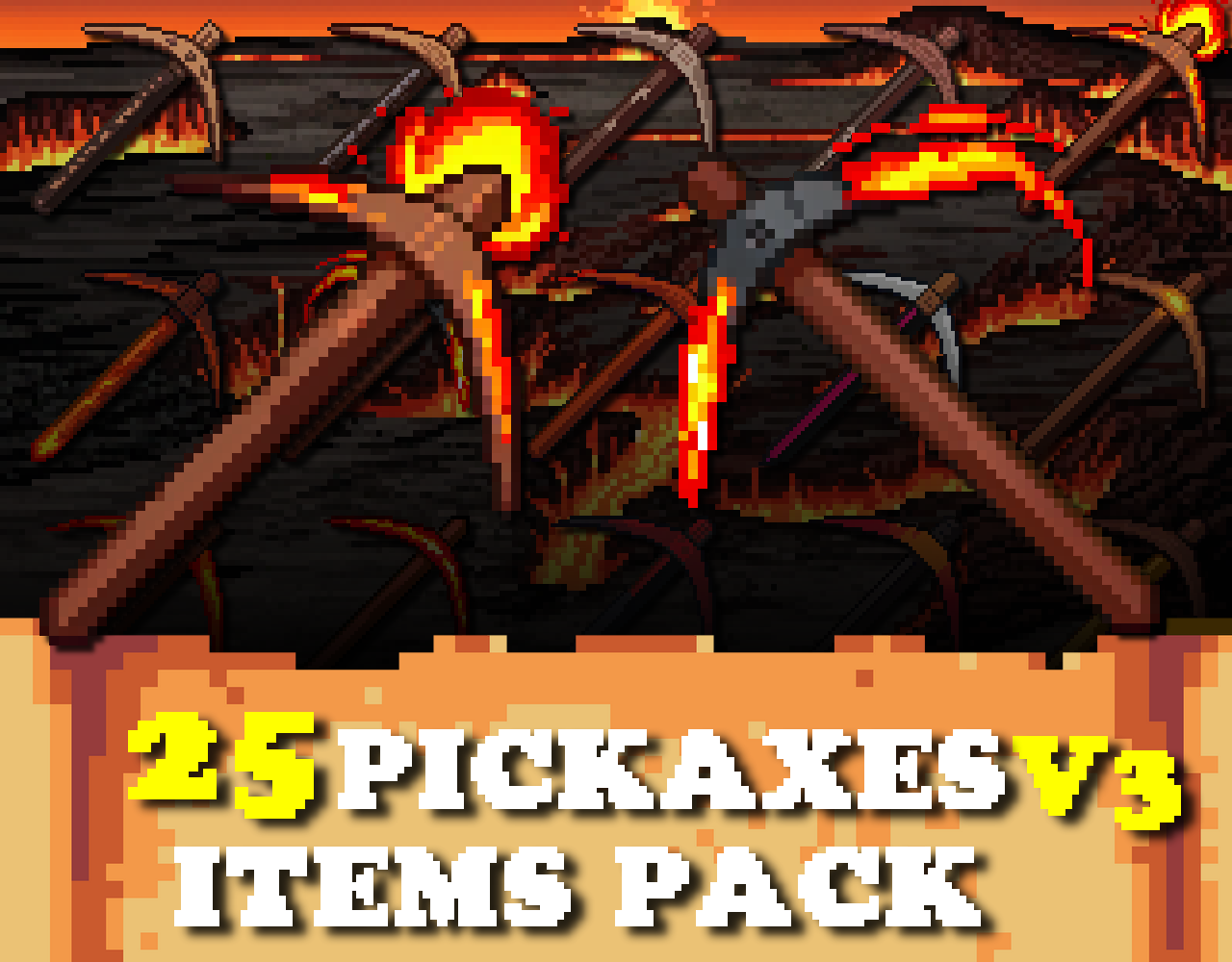 25+ Fantasy Pickaxes Assets V3 - Pixelart / Pixel Art sprite Equipment ...