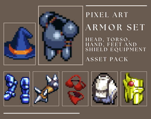 Armor Set - Pixel Art Asset Pack (32x32) Head, torso, hand, leg and ...