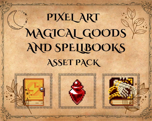 Magical Goods and Spellbook - Pixel Art Asset Pack 32x32 + 16x16 (135 ...