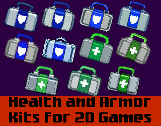11 Health Medkits and Armorkits for 2D games by Retrograde Art