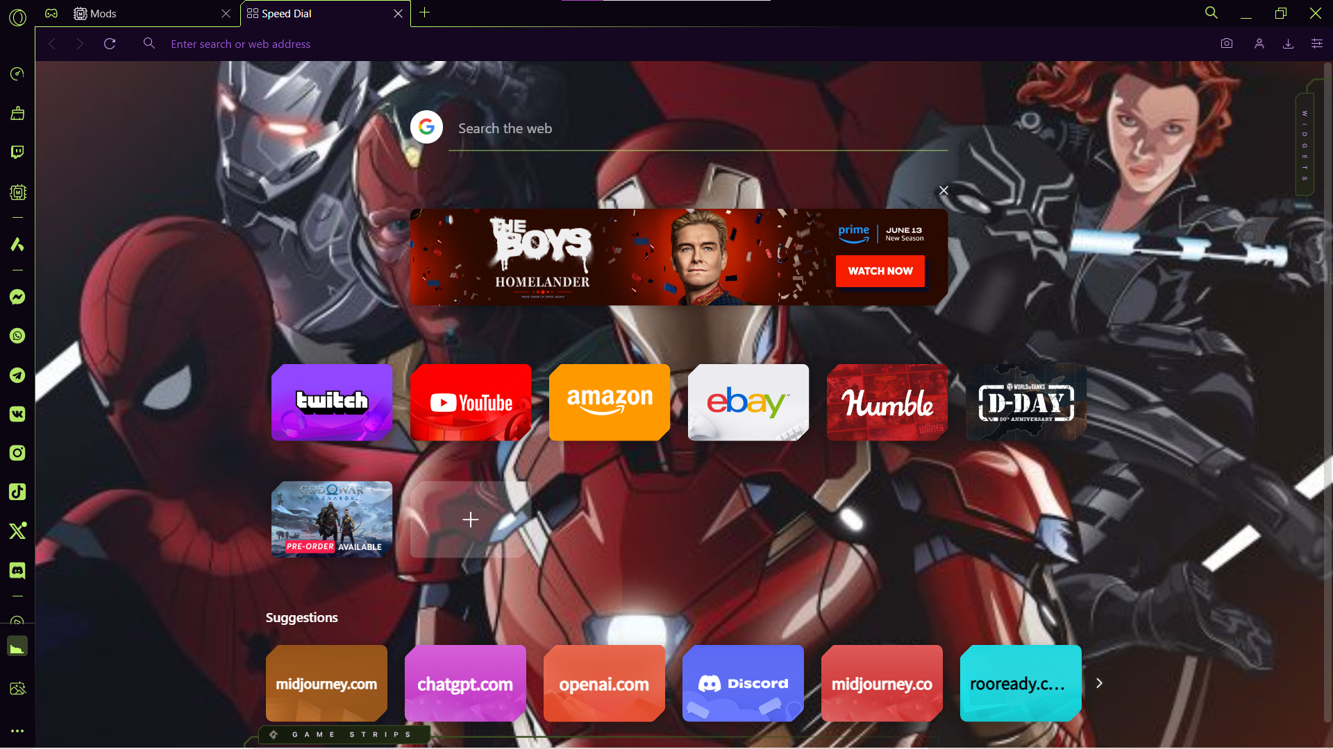 Marvel Heroes Mod For Opera GX Browser by SimmerMods