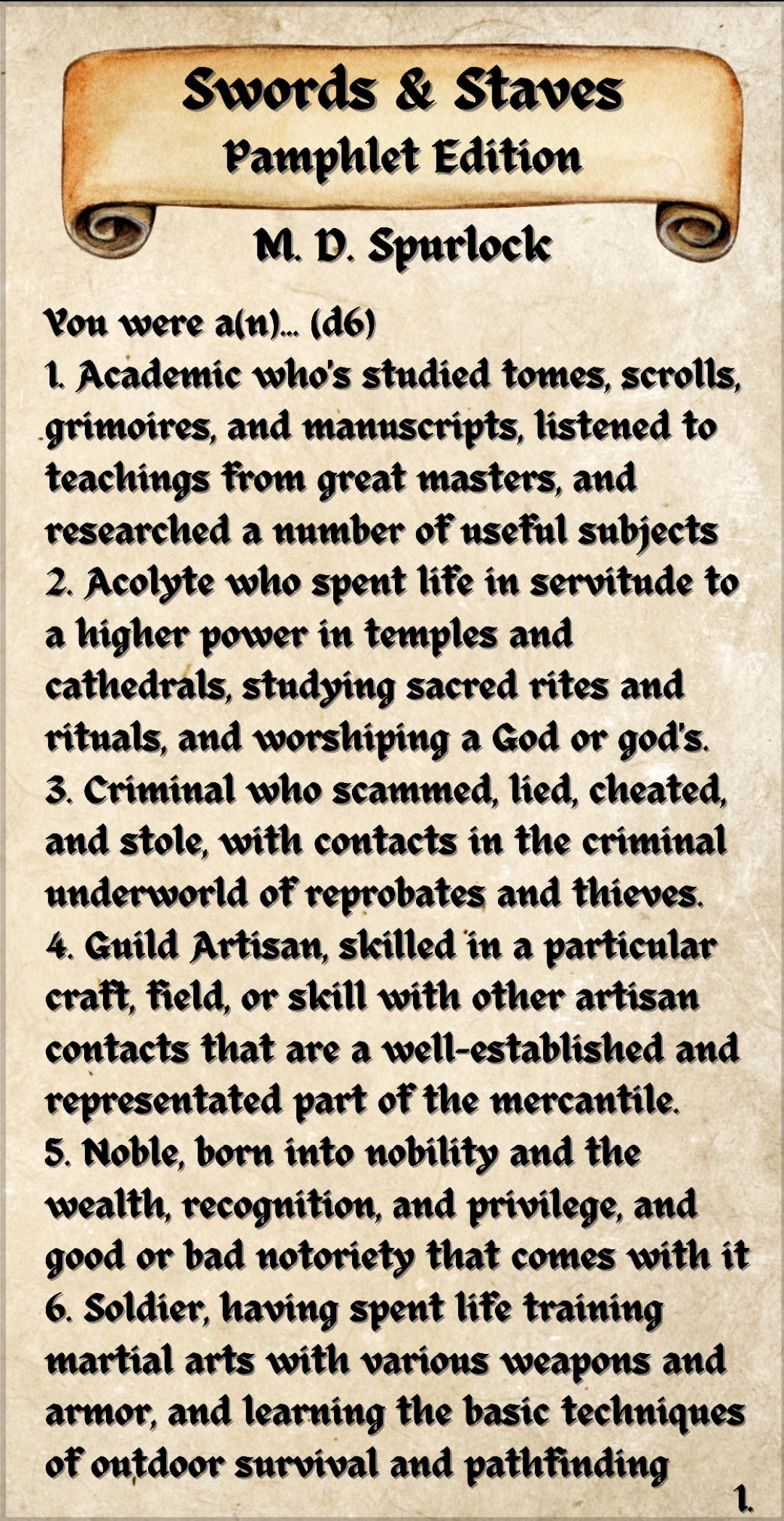 Swords and Staves Pamphlet Edition by mdspurlock