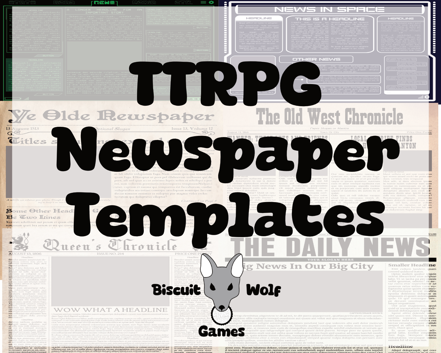 TTRPG Newspaper Templates by Biscuit Wolf Games