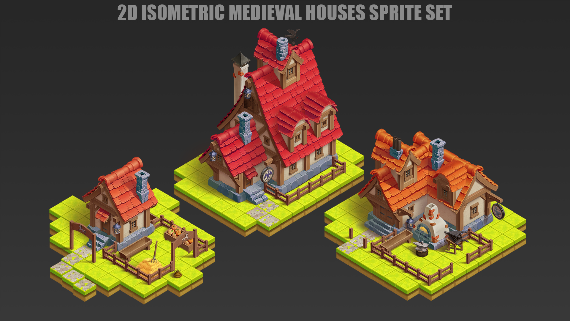 2D ISOMETRIC MEDIEVAL HOUSES SPRITE SET by Mykhailo "Azamael" Kolybenko