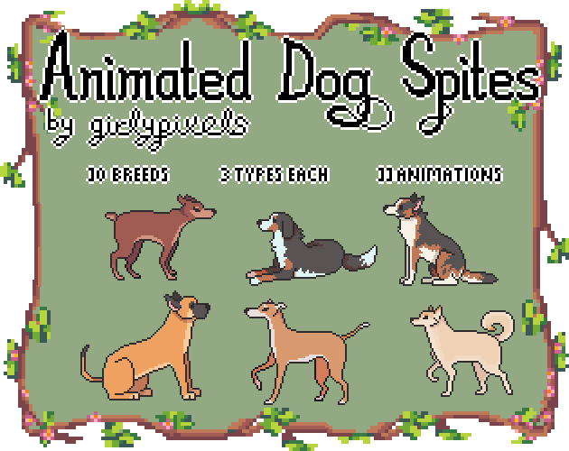 2D Dog Sprites Bundle by girlypixels