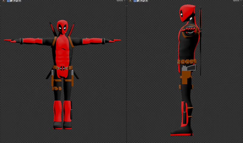 Deadpool's model finished (except for the rig) - itch.io
