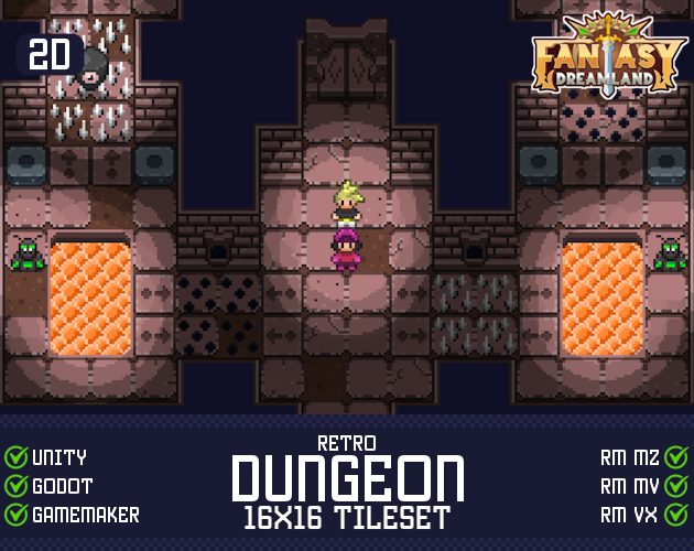 V2 - RPG Maker version Update + More Files - Dungeon Tileset 16x16 Pixelart [Fantasy Dreamland ...