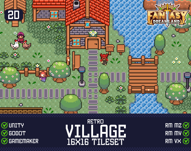 Village Tileset 16x16 Pixelart [Fantasy Dreamland] by ELV Games
