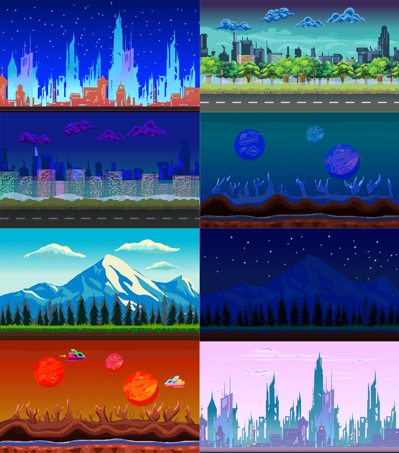 8 Pixel art 2D game maps animated by TheRustyArt