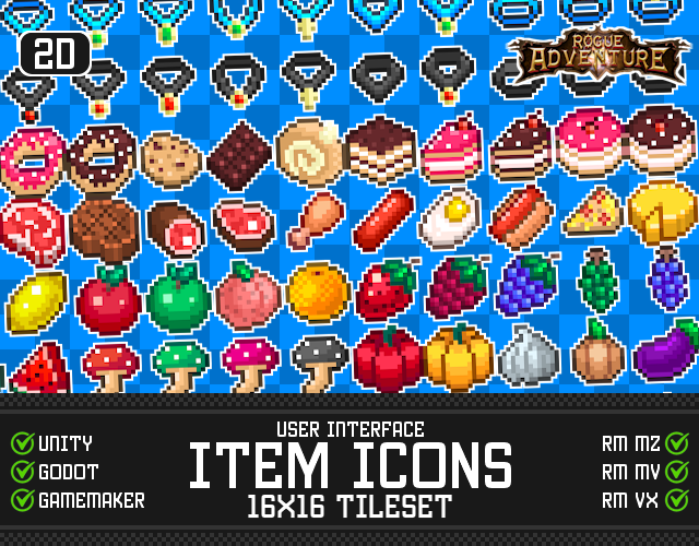 Item Icons 16x16 Pixelart [Rogue Adventure] by ELV Games