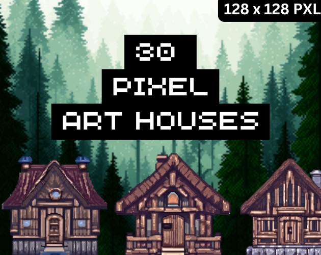 30x Pixel Art Medieval (Wood) Houses (128x128 PXL) by PIXEL_1992