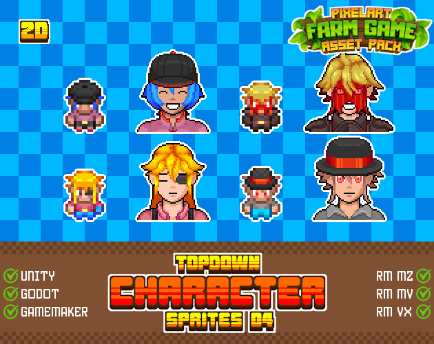 Character Sprites 16x16 Pixelart Asset Pack 4 [Farming Game] by ELV Games