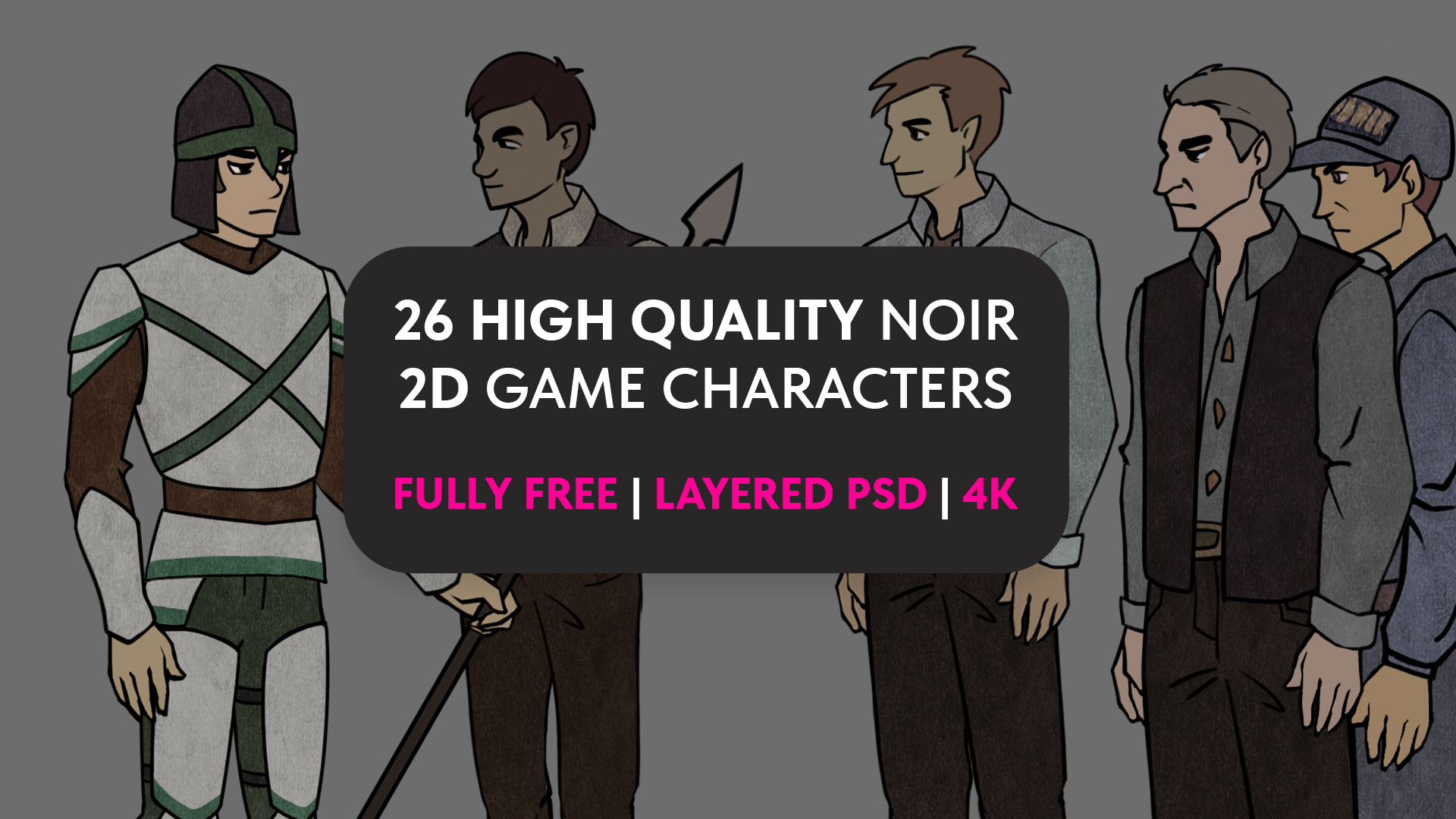2D Noir Game Characters (4K / Layered PSD) by Devs Daddy