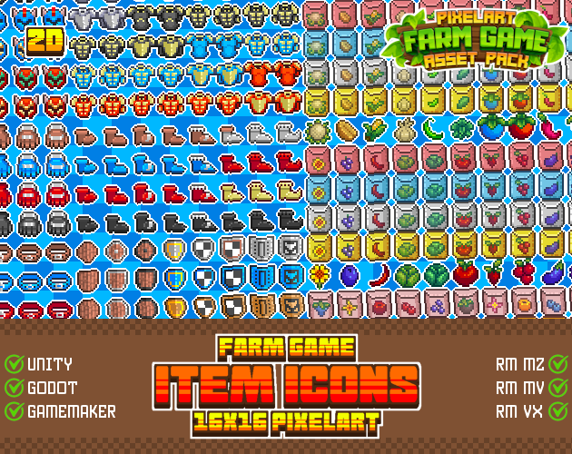 Item Icons 16x16 Pixelart [Farming Game] by ELV Games