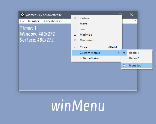 winMenu for GameMaker by YellowAfterlife