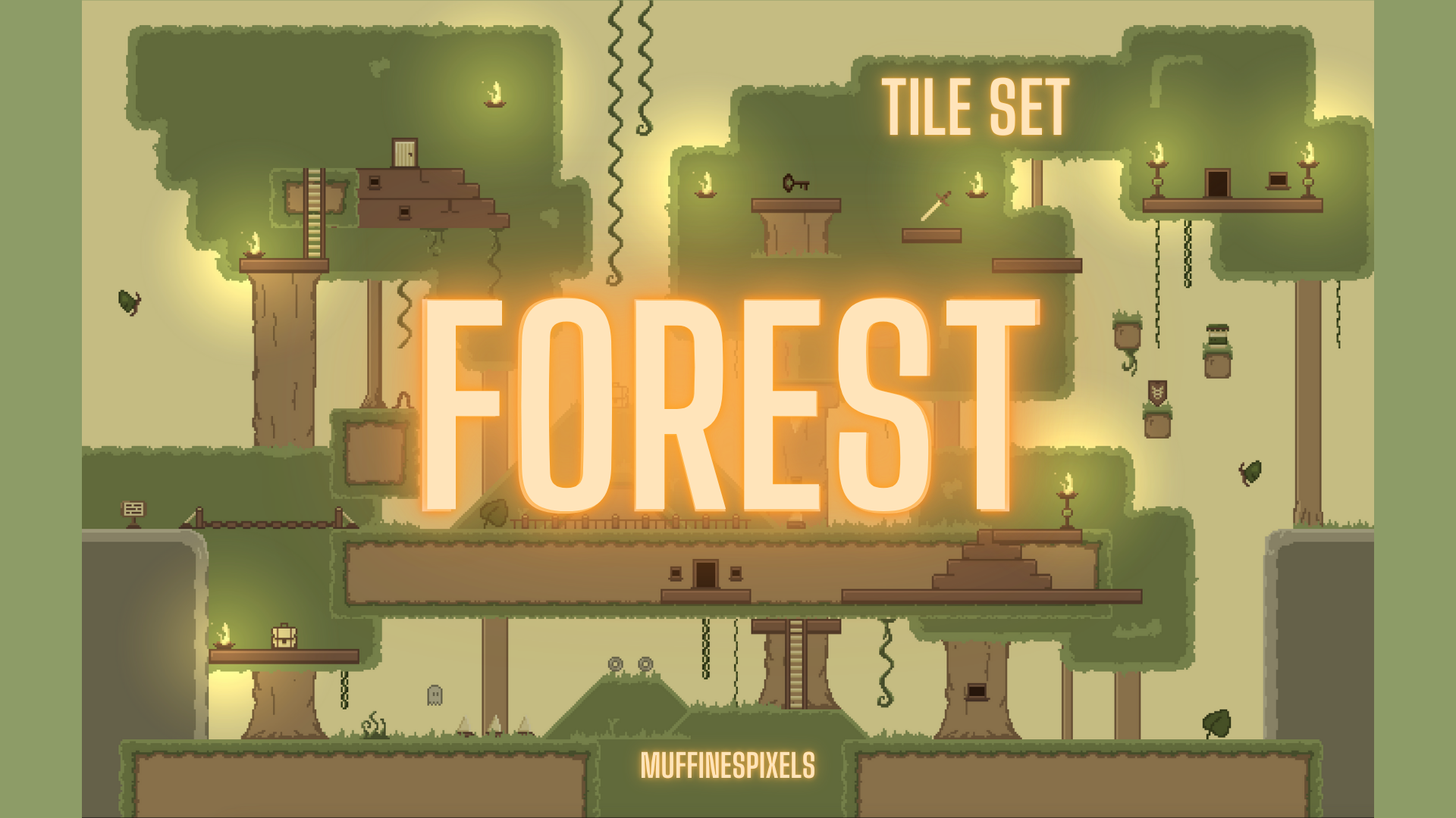 Forest Platformer Tile Set - Pixel Art by muffinespixels