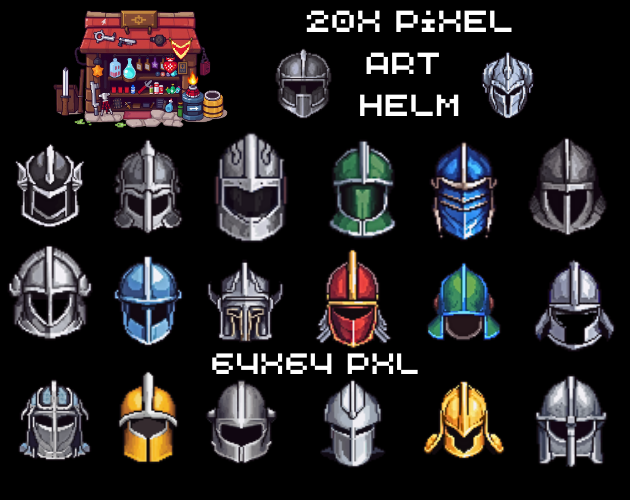 20 Pixel Art Helm Medieval Style 64x64PXL by PIXEL_1992