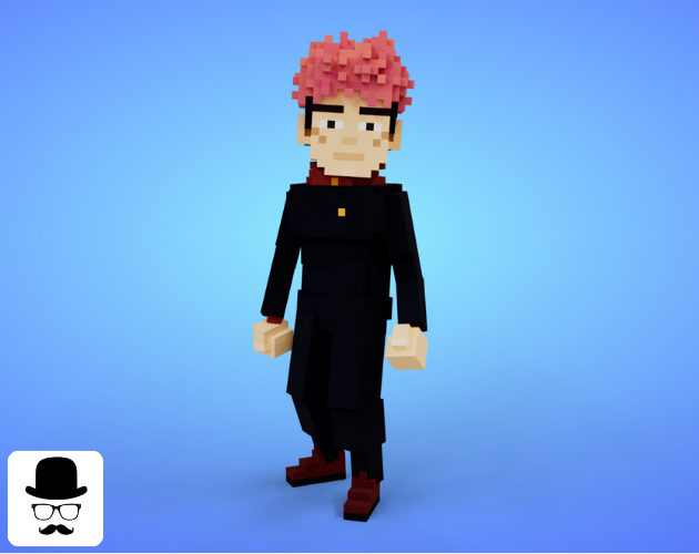 Voxel Yuji Itadori Character - 3D Anime Game Asset by MrMGames