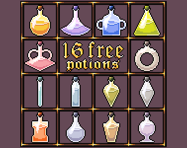 16 free 32x32 potion sprites by Jenislav