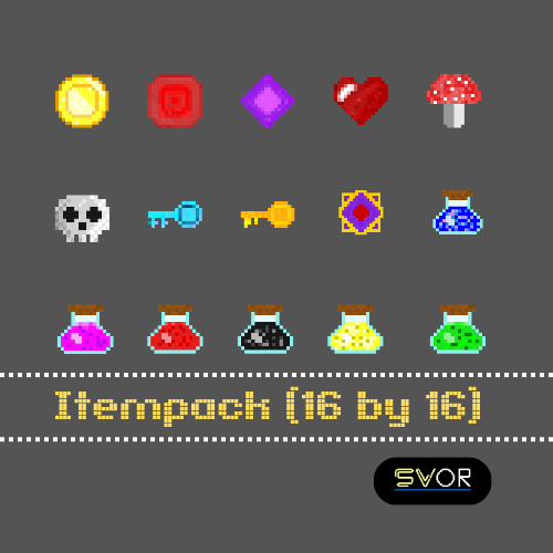 Pixelart itempack 16x16 sprites- free assetpack by Svor