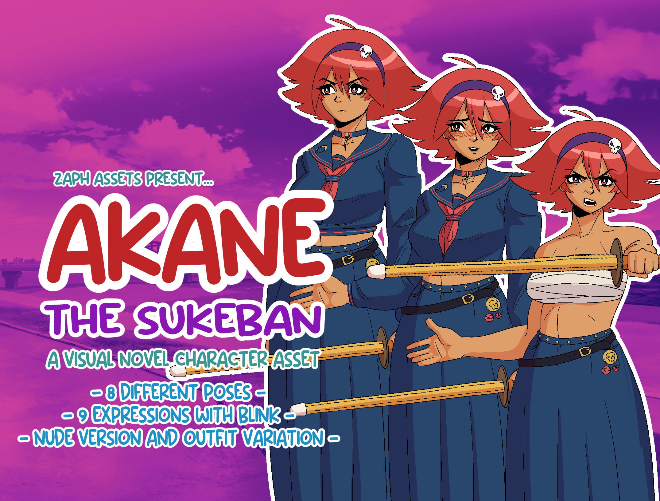 Akane The Sukeban! VN Character by Visual Novel Paradise